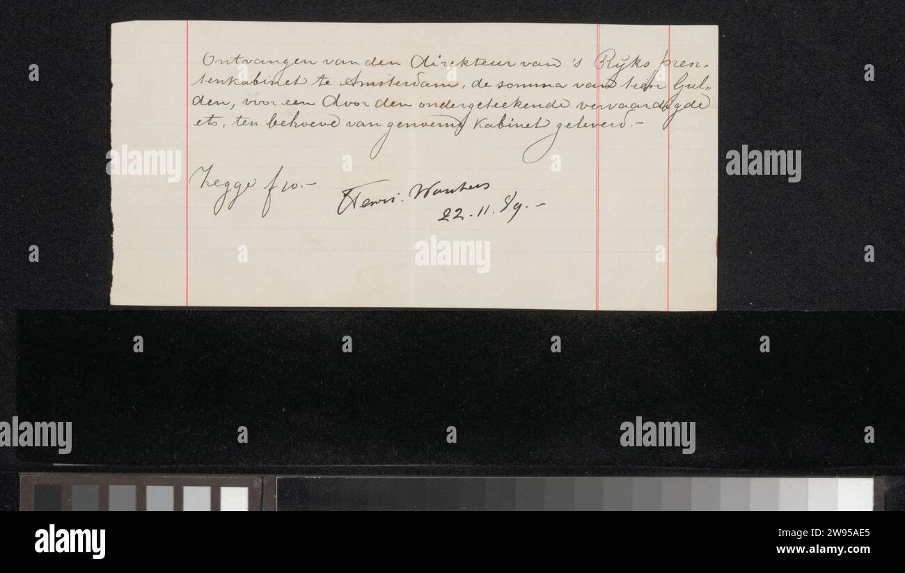 Receipt for Johan Philip van der Kellen, Henri Wouters, 1889 ink ...
