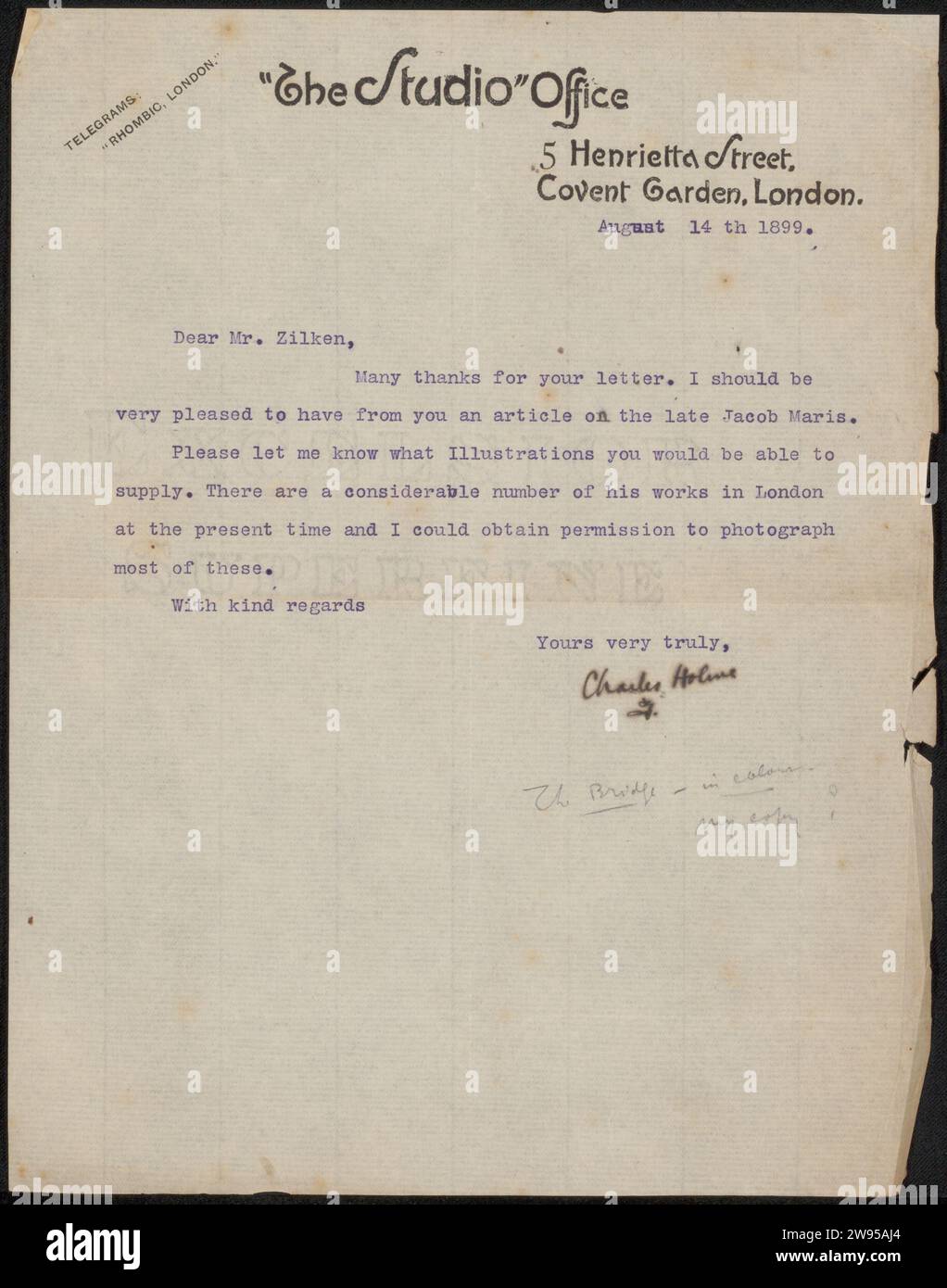 Letter to Philip Zilcken, The Studio, 1899 - 1900 letter Letter ...