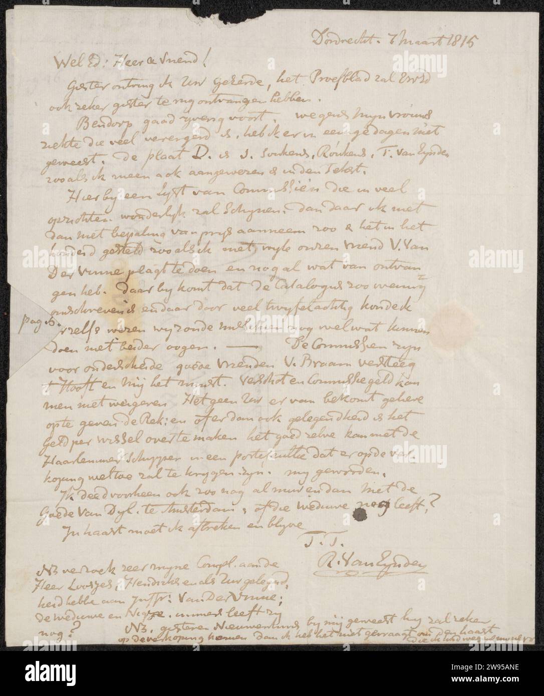 Letter to Adriaan van der Willigen, Roeland van Eynden, 1815 letter ...