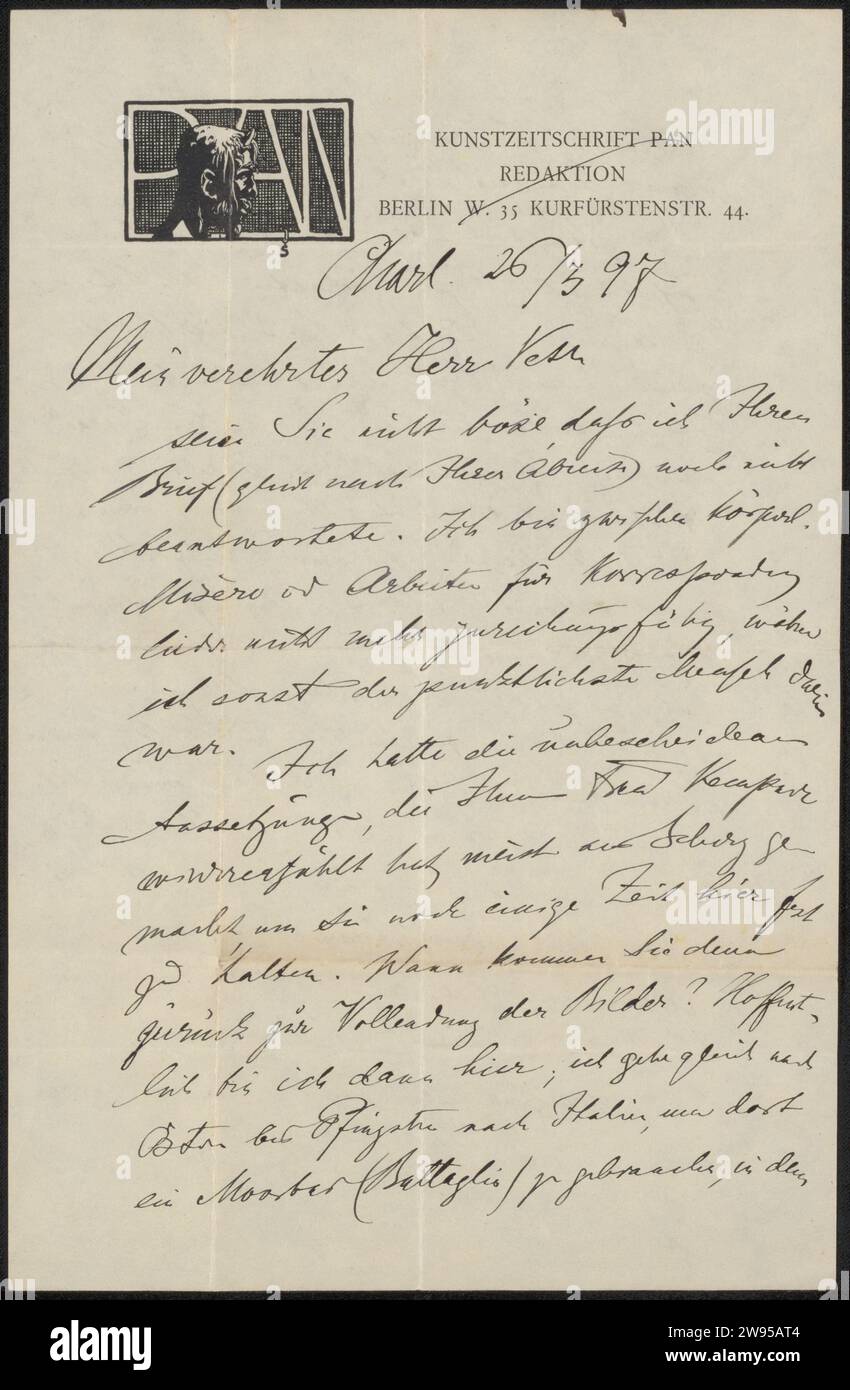 Letter to Jan Veth, Wilhelm von Bode, 1897 letter Charlottenburg paper ...