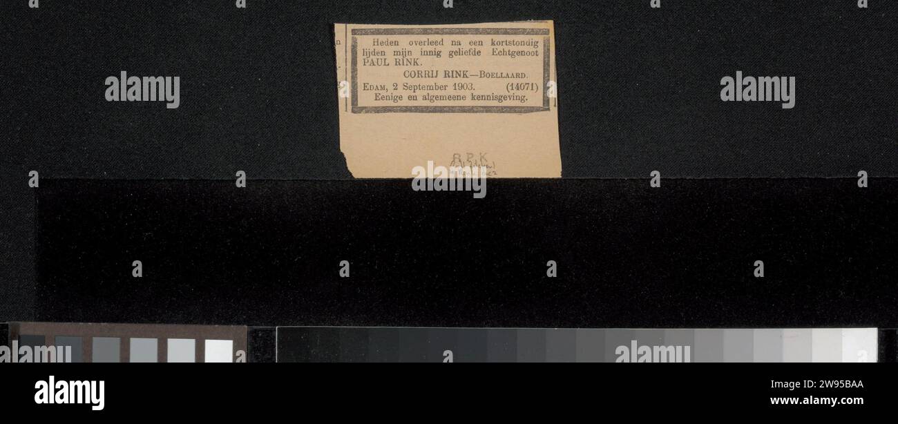 Death report Paul Rink, Corrie Rink-Boellaard, 1903 Execution paper ...