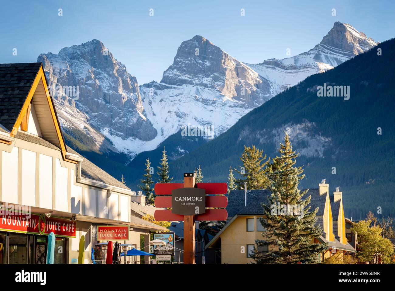 Canmore, AB, Canada - Oct 7 2023 : Canmore Town Sign. The Three Sisters ...