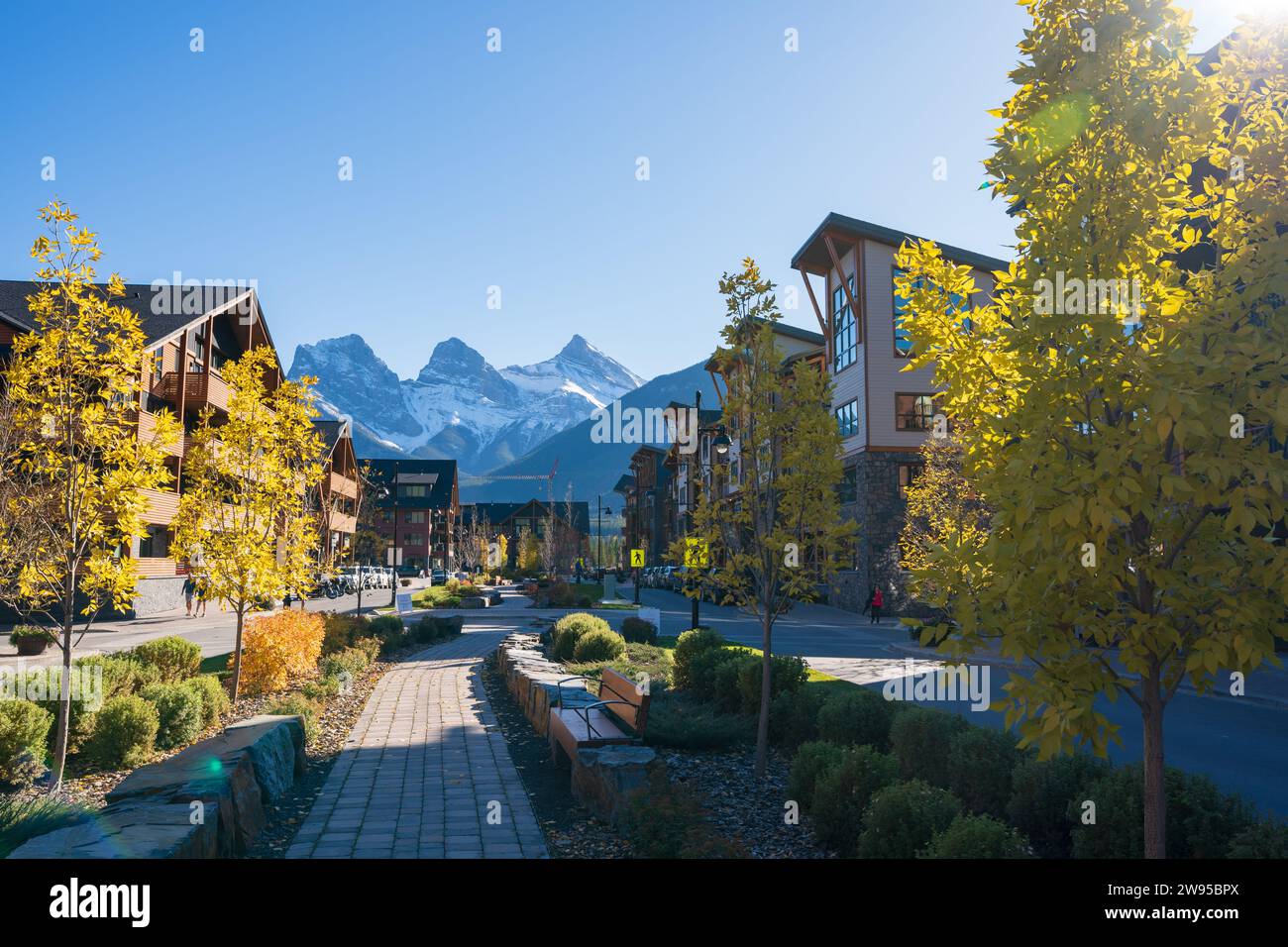 Canmore, AB, Canada - Oct 7 2023 : Walking trail in residential area ...