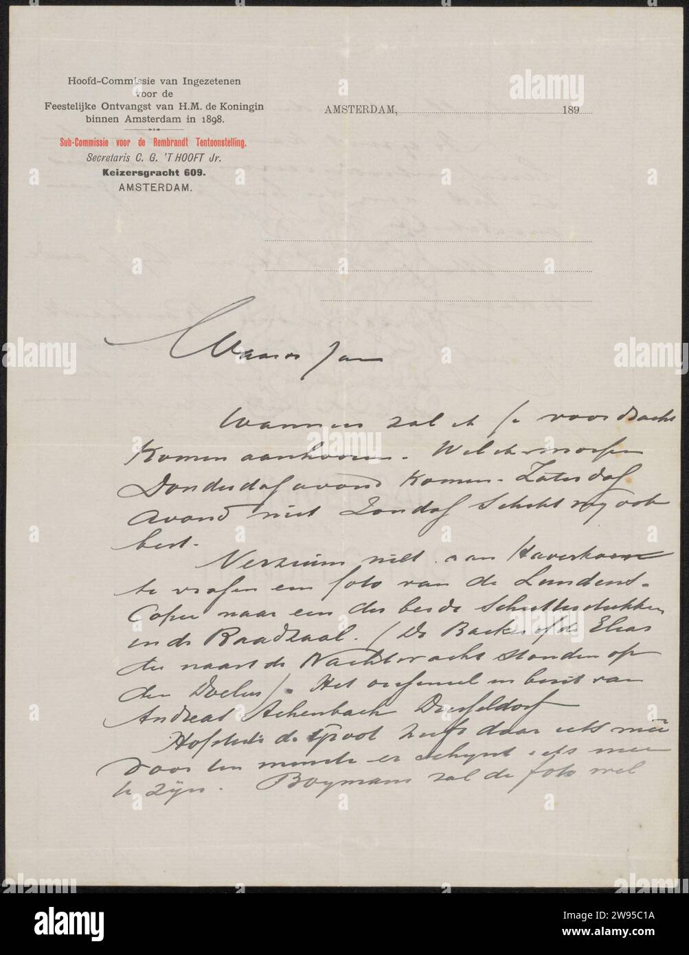 Letter to Jan Veth, Cornelis Gerardus' t Hooft, 1890 - 1899 letter ...
