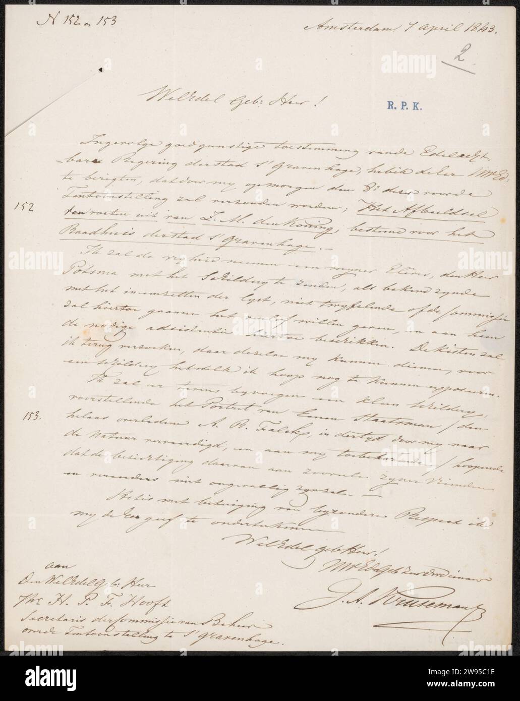 Letter to Jonkheer H.P.F. Hooft, Jan Adam Kruseman, 1843 letter ...