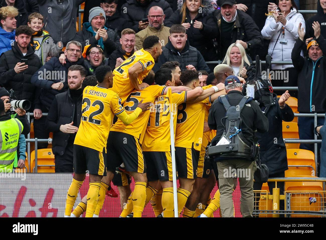 Wolverhampton, UK. 24th Dec, 2023. Wolves' players celebrate the goal ...