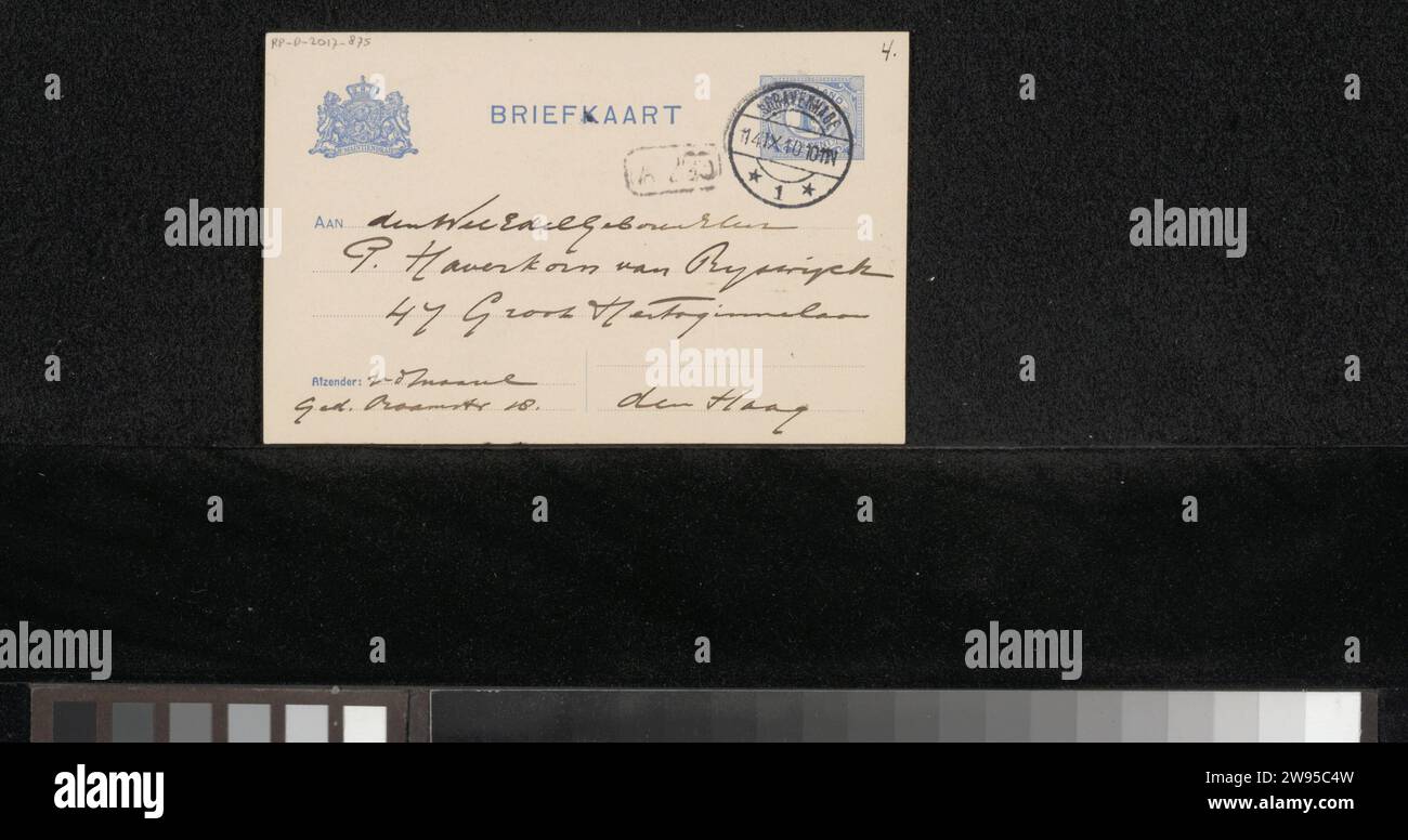 Postcard to Pieter Haverkorn van Rijsewijk, Marinus van der Maarel, in ...