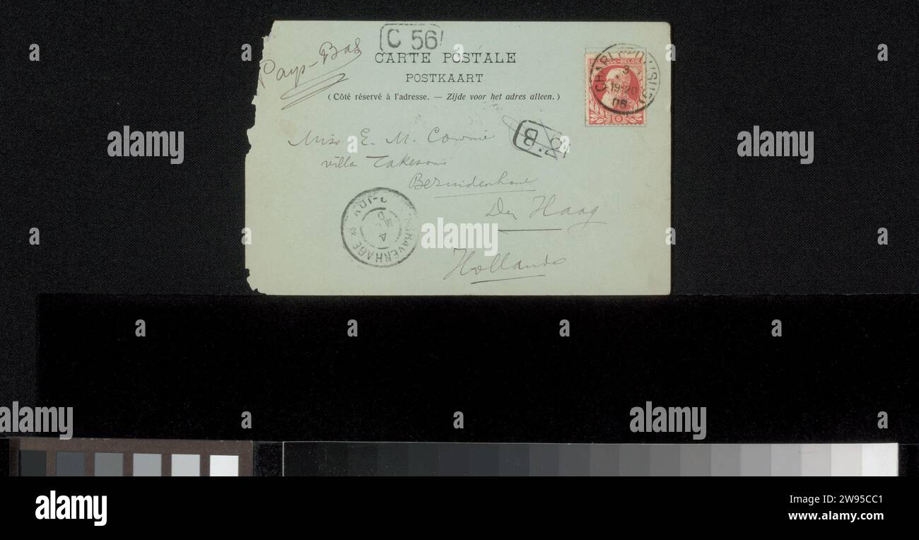 Postcard to Elsie Maud Cownie, Philip Zilcken, 1906 Charleroi cardboard ...