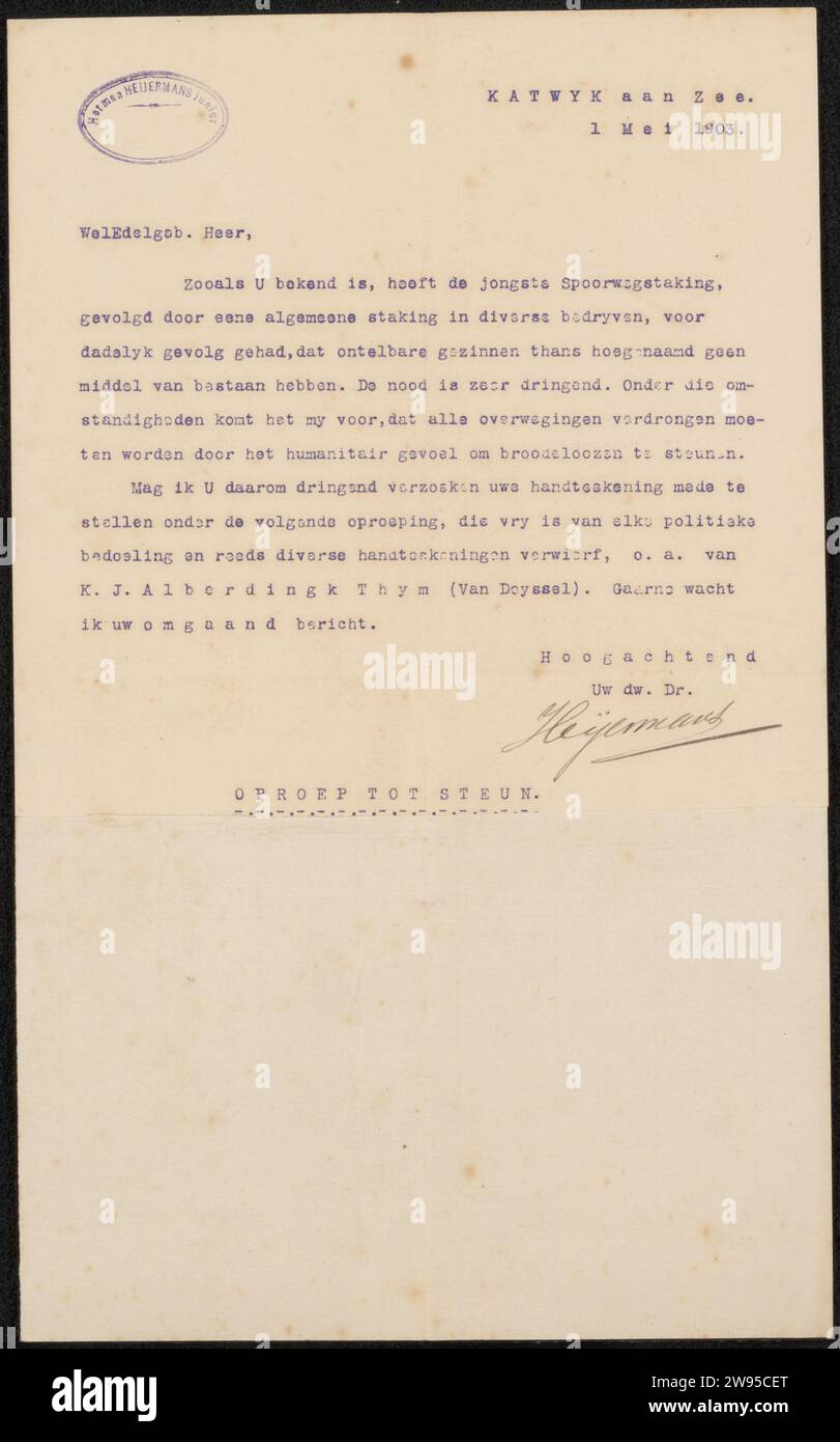 Letter to Philip Zilcken, 1903 letter Katwijk aan Zee paper. ink ...