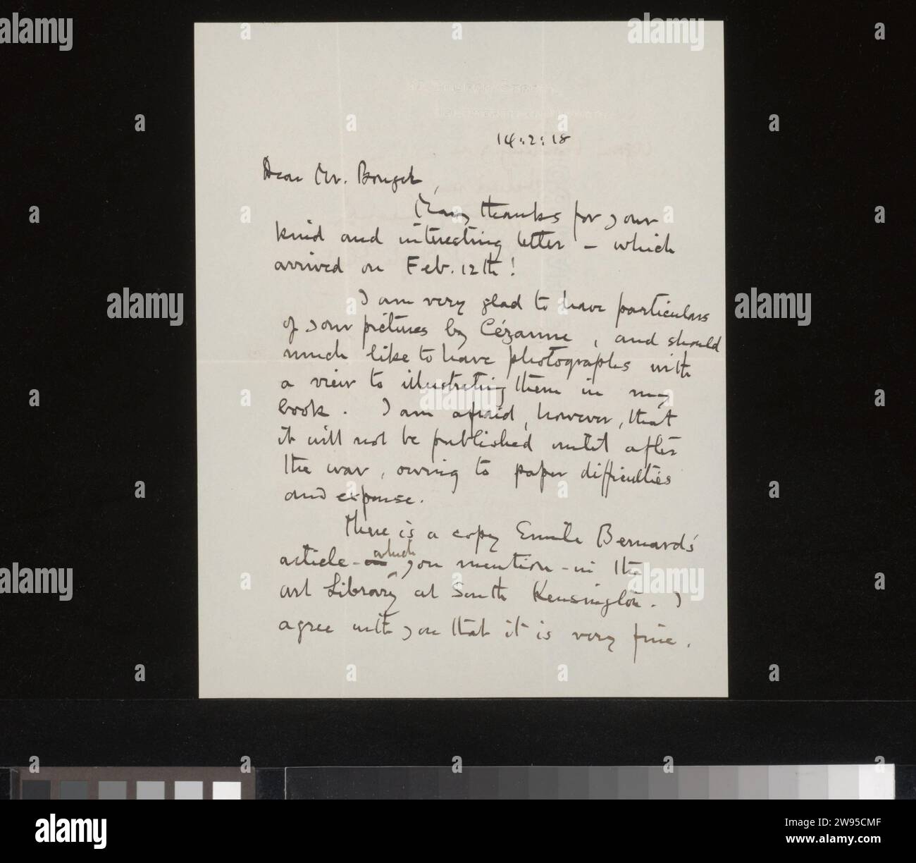 Letter to Andries Bonger, Hugh Blaker, 1918 letter Isleworth paper. ink writing (processes ...