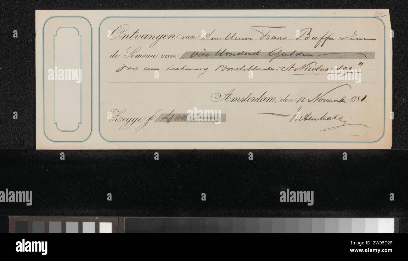 Receipt for Mari ten Kate, Frans Buffa and Sons, 1881 Amsterdam paper ...