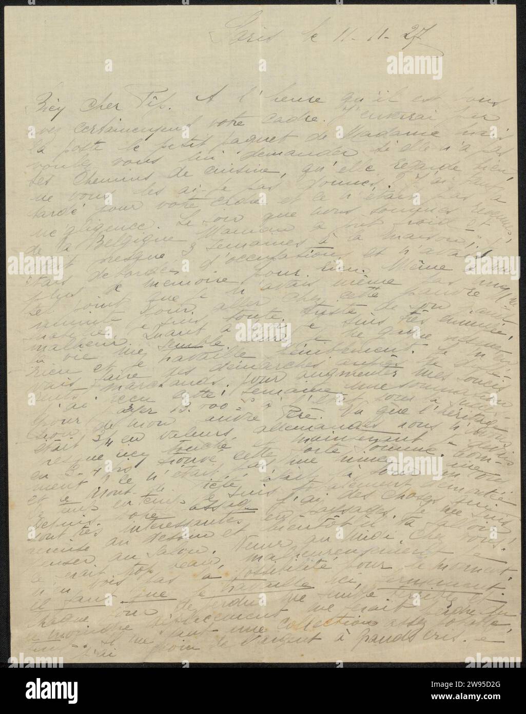 Letter to Philip Zilcken, 1927 letter Paris paper. ink writing ...