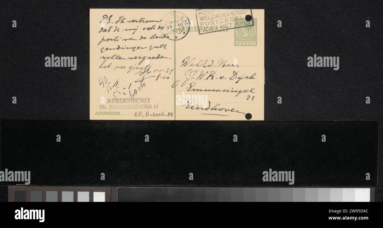 Postcard to Mr. J.J.W.B. Van Dijck, Johannes Franciscus Maria Sterck ...