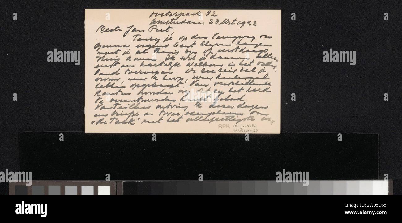 Letter to Jan Veth, Willem Witsen, 1922 letter Amsterdam cardboard. ink ...