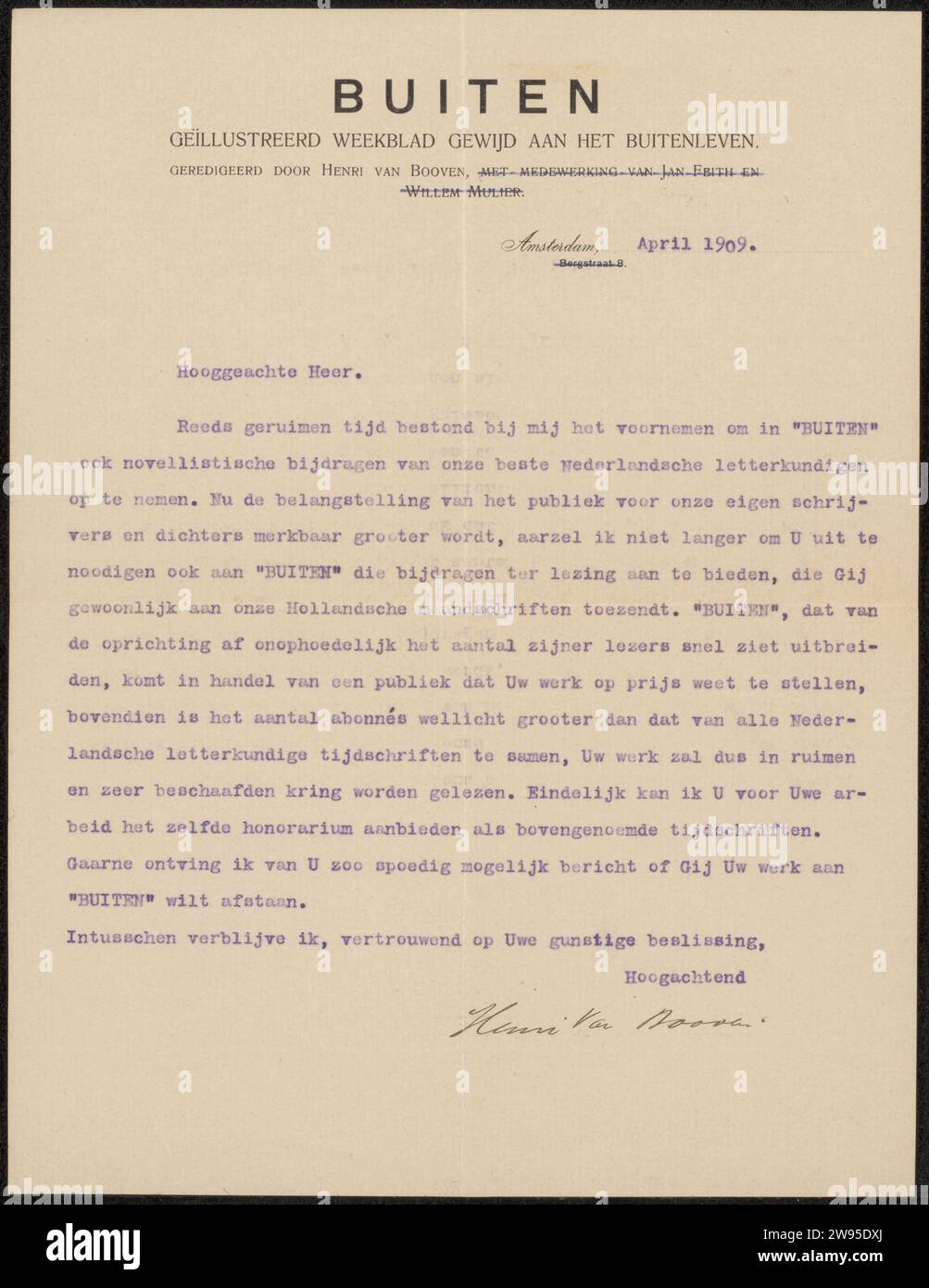 Letter to Philip Zilcken, Buiten, 1909 letter Amsterdam paper. ink ...