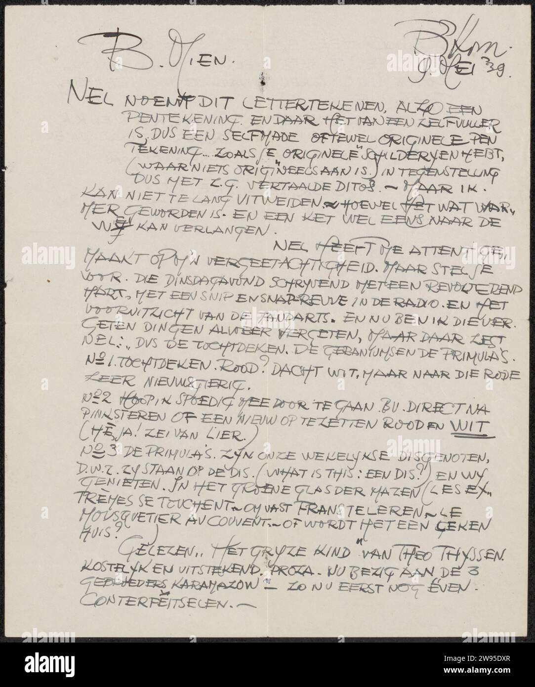 Letter to Mien Cambier van Nooten, Dick Ket, 1939 letter Bennekom paper ...