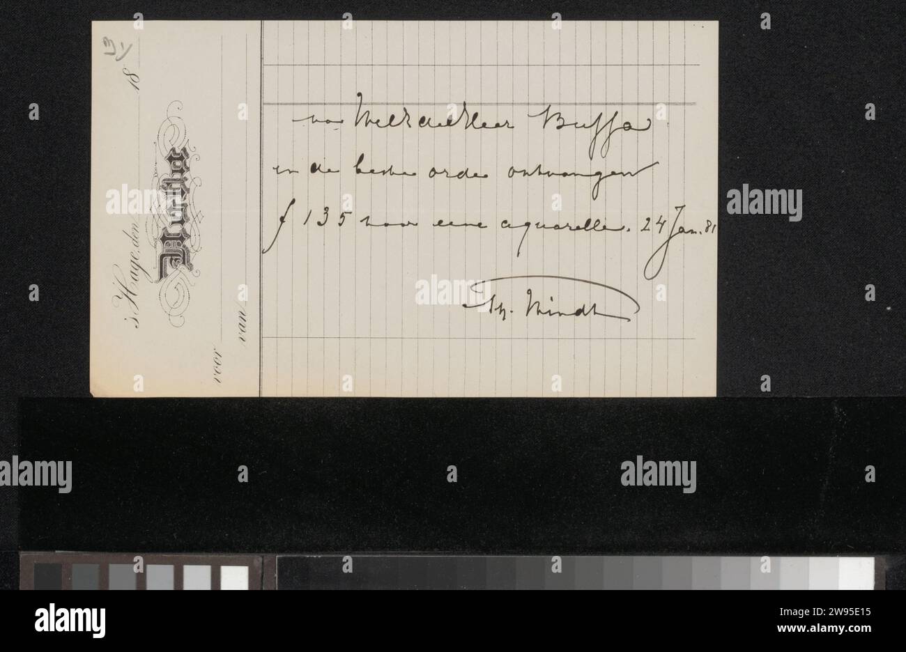 Receipt for Philip Windt, Philip Windt, 1881 The Hague paper. ink ...