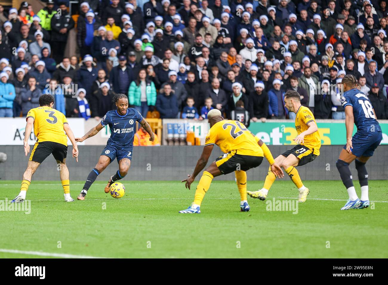 Wolverhampton, UK. 24th Dec, 2023. Chelsea's Raheem Sterling in action ...