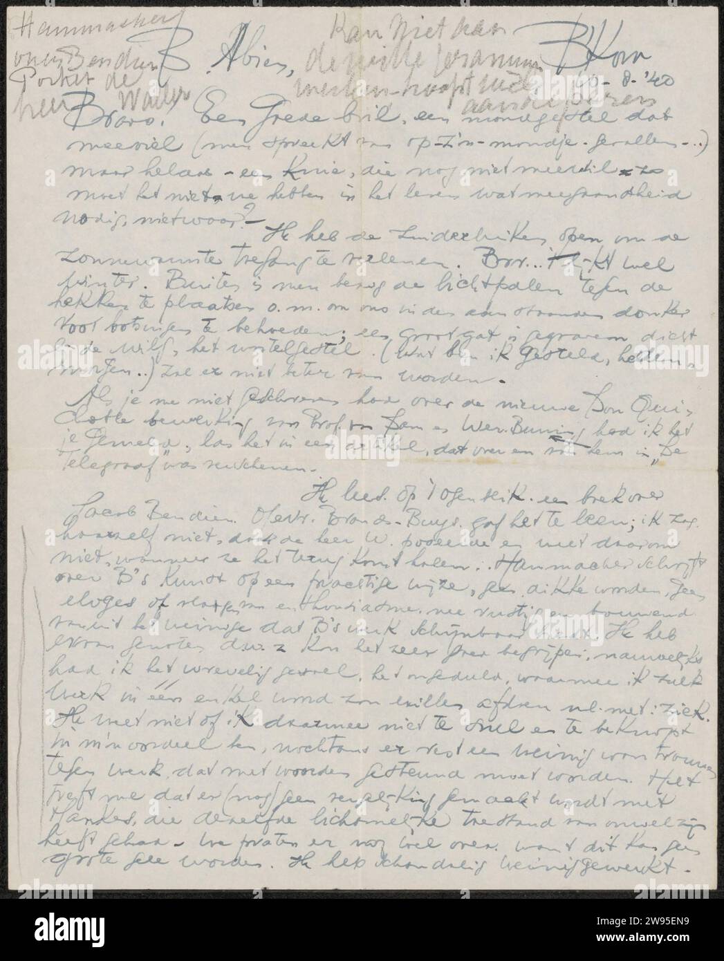 Letter to Mien Cambier van Nooten, Dick Ket, 1940 letter Bennekom paper ...