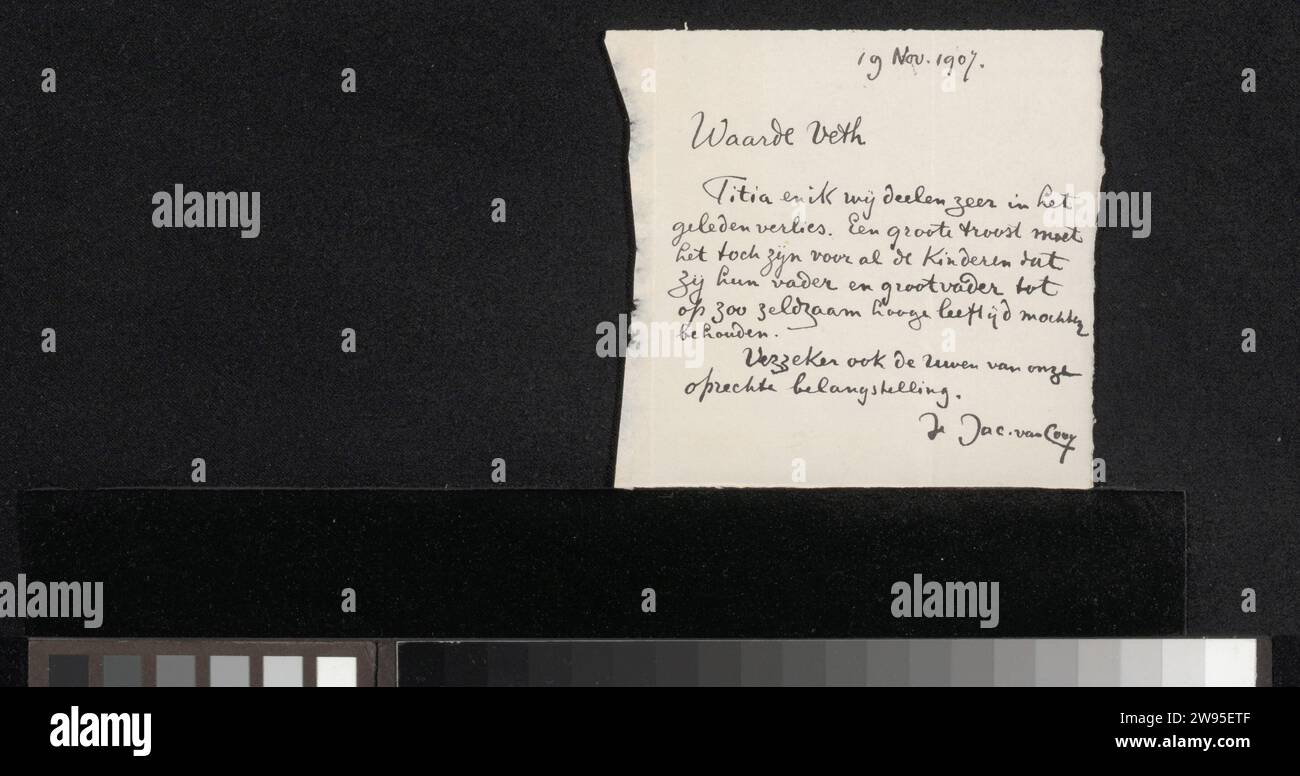 Letter to Jan Veth, Jac van Looij, 1907 letter paper. ink writing ...