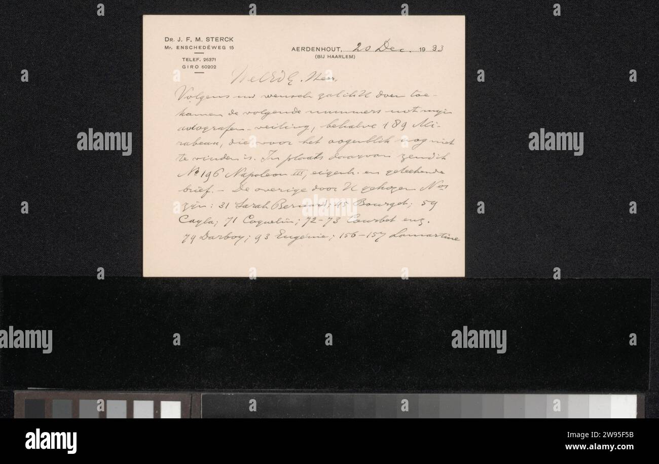 Letter to Mr. J.J.W.B. Van Dijck, Johannes Franciscus Maria Sterck ...