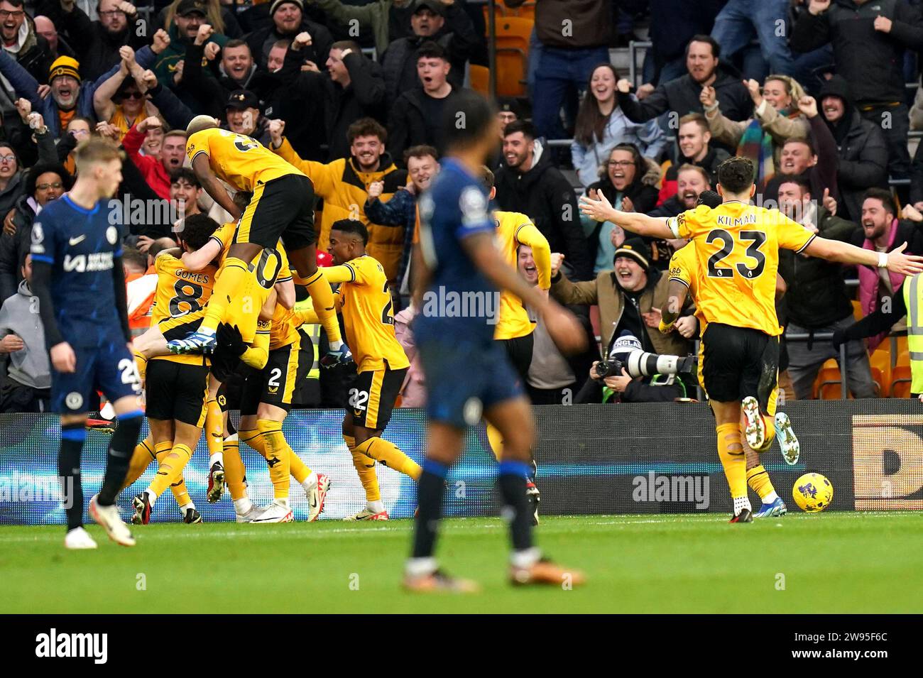 Wolverhampton Wanderers' Matt Doherty (hidden) celebrates scoring their ...