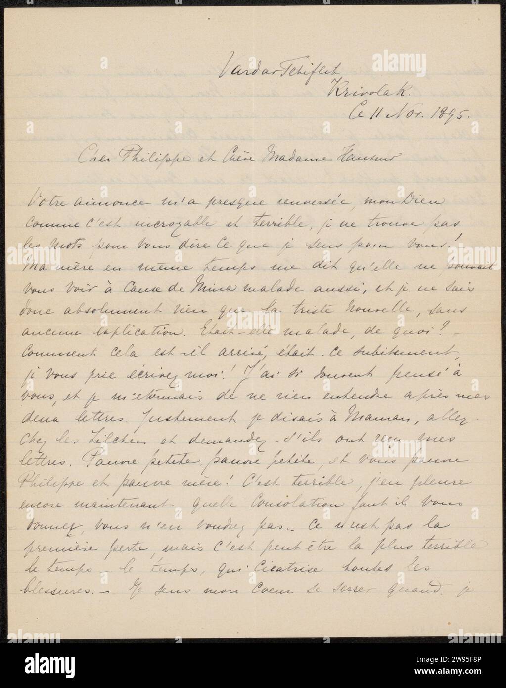 Letter to Philip Zilcken and Mrs. Haauur, Ernestine Hadkinson, 1895 letter Curb ink writing ...