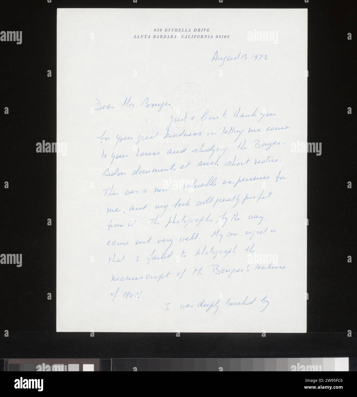 Brief A Françoise W.M. BEonder, H. Norres, 1972 letter Santa Barbara ...