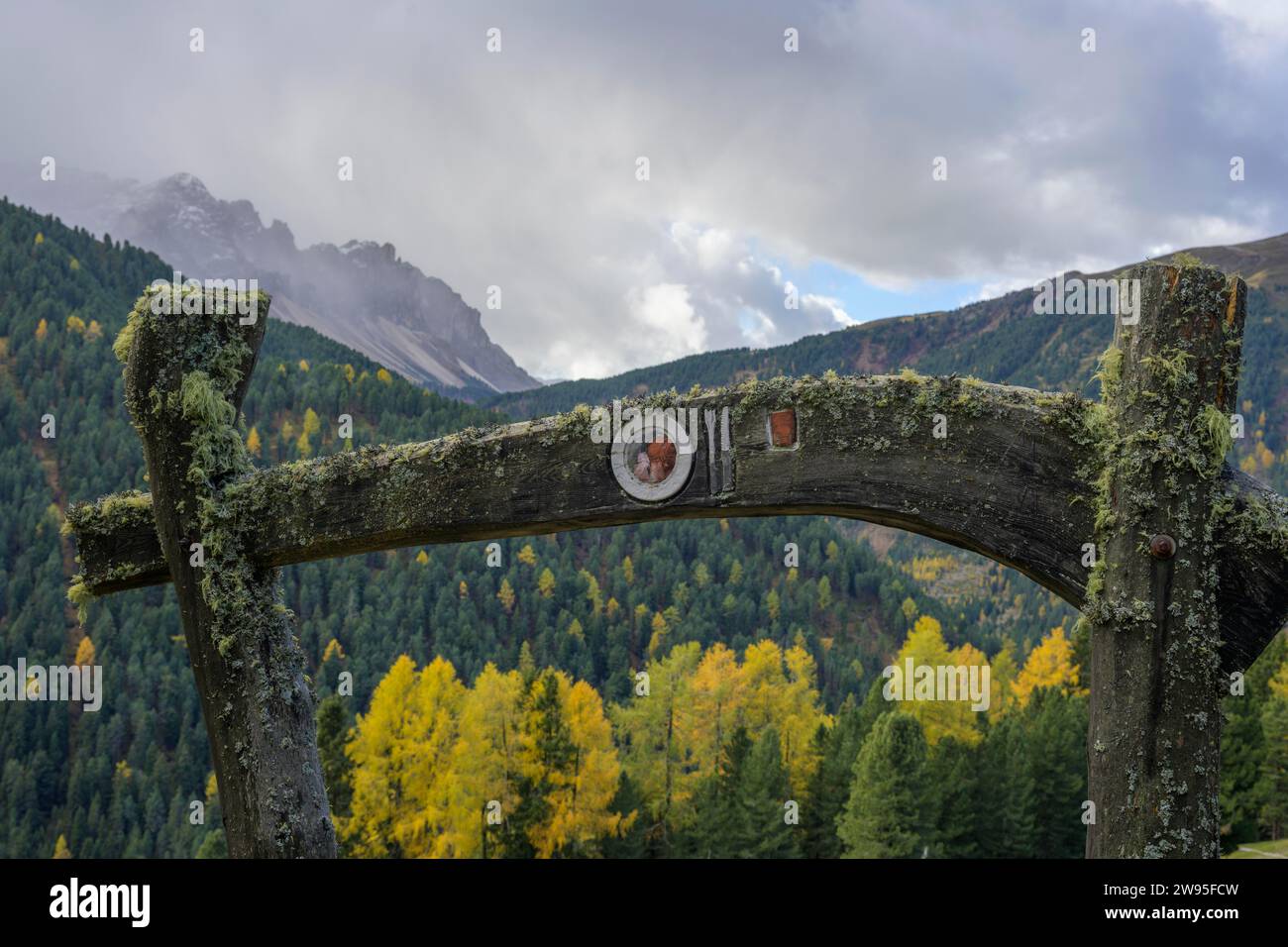 Entrance gate to the Pecol hut, St. Martin in Thurn, South Tyrol, Italy ...