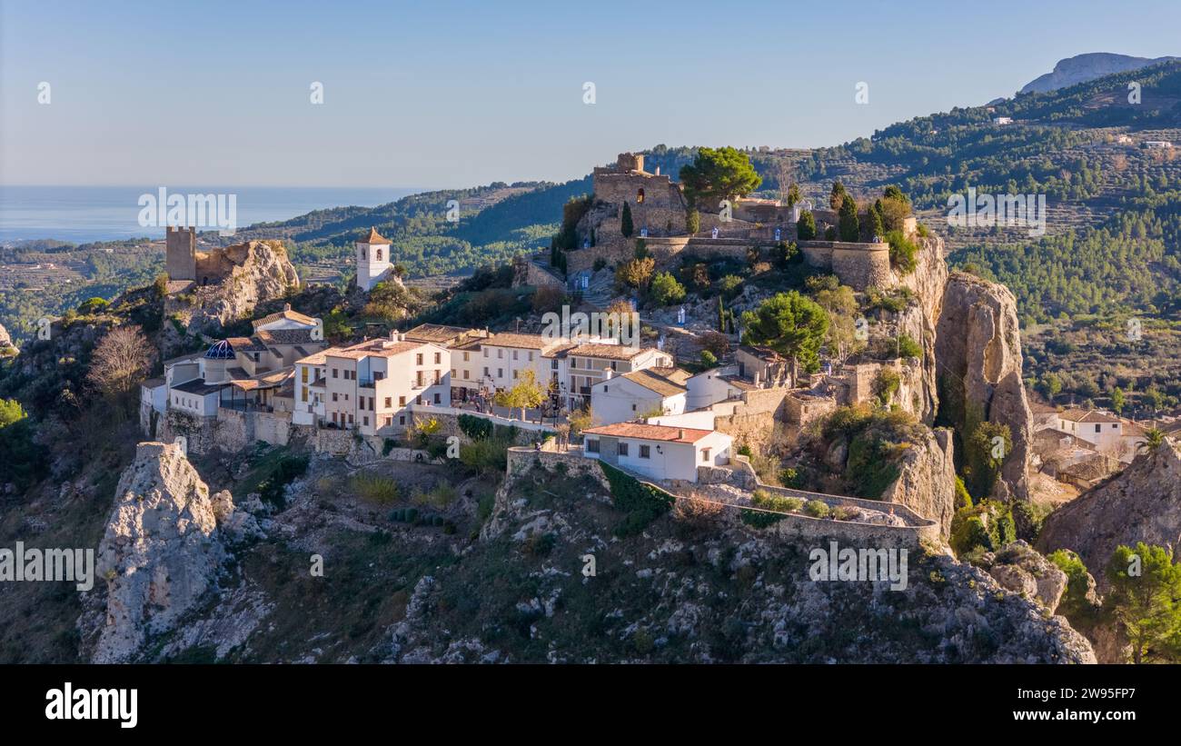 Aerial drone photo of the Spanish mountain town named El Castell de ...