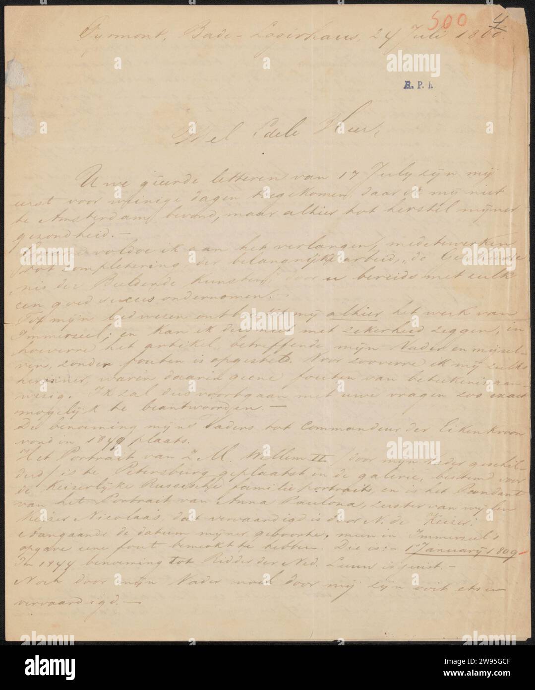 Letter to Christiaan Kramm, Nicolaas Pieneman, 1860 letter Pyrmont ...
