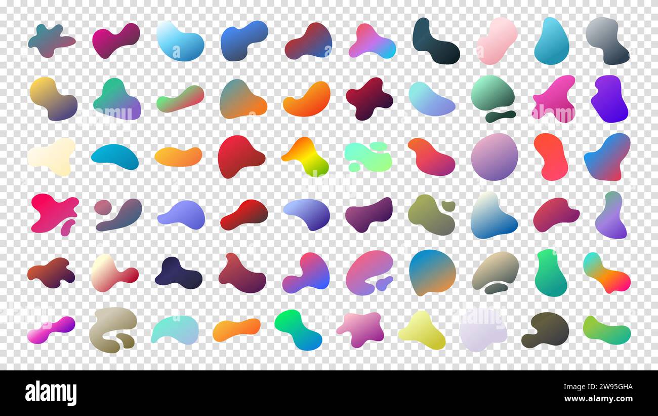 Fluid blob gradient elements. Liquid shapes, round abstract elements. Blotch shapes in neon ...