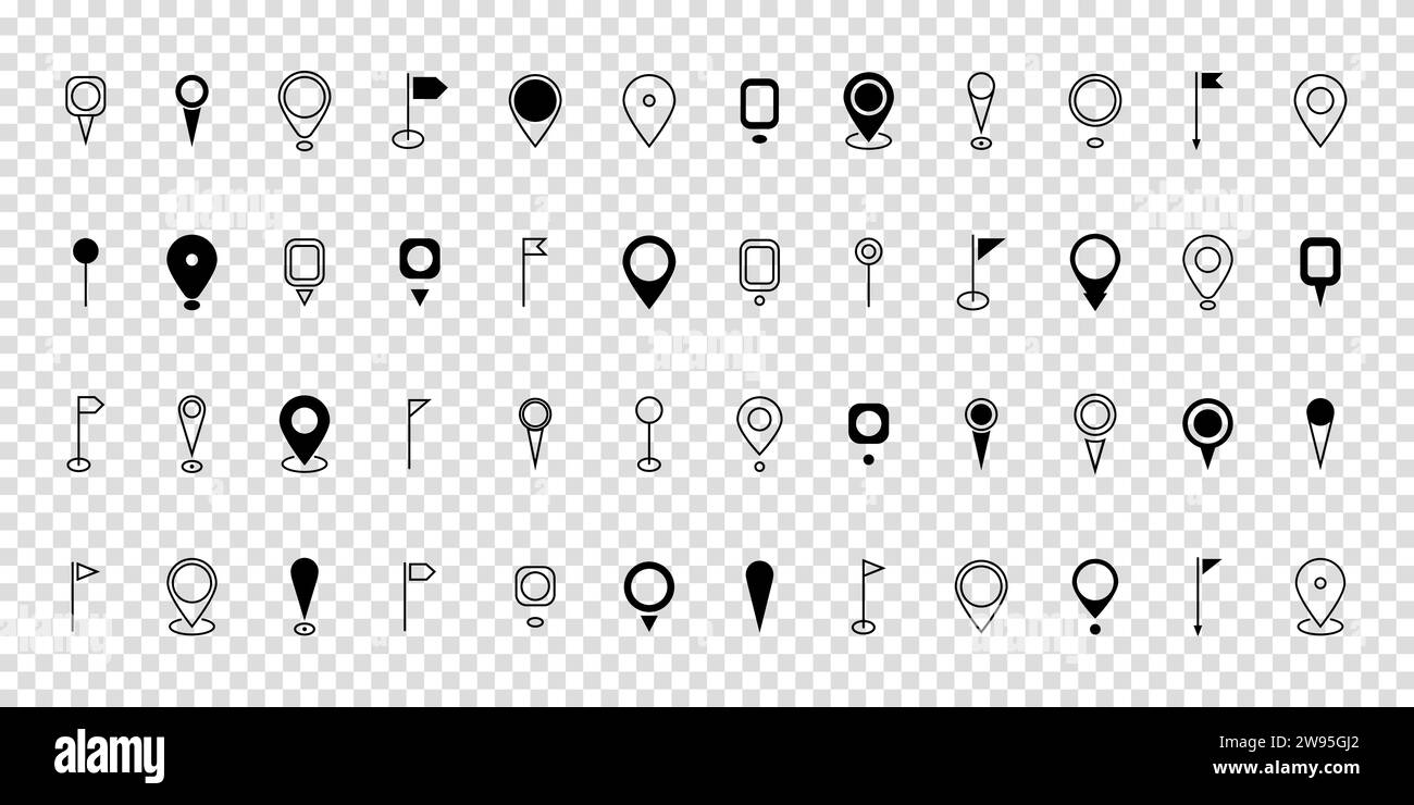 Set black location pin icon. Map pin place marker. Destination symbol. Modern Map marker pointer ...