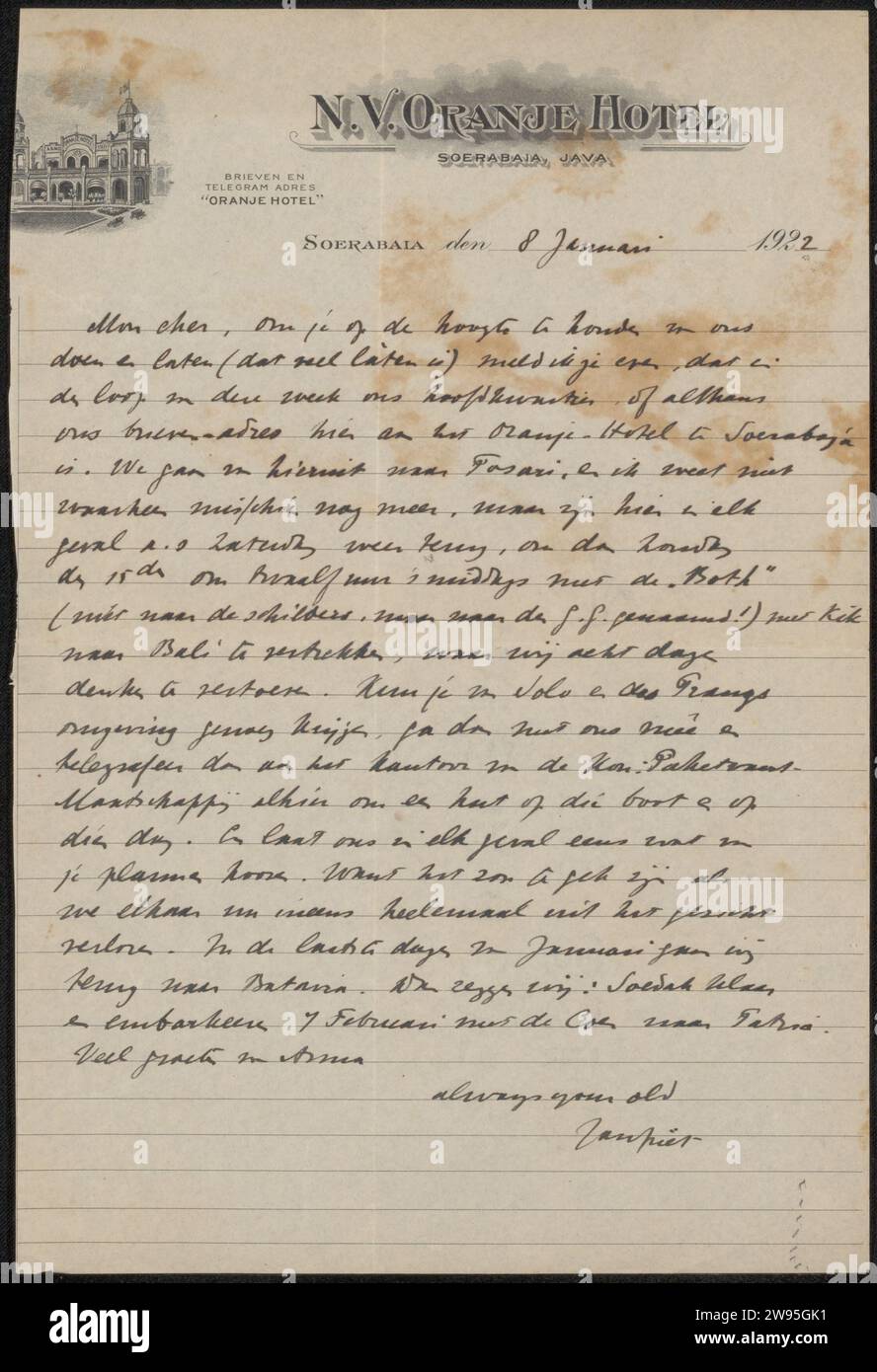 Letter to Isaac Israels, Jan Veth, 1922 letter Surabaya ink writing ...
