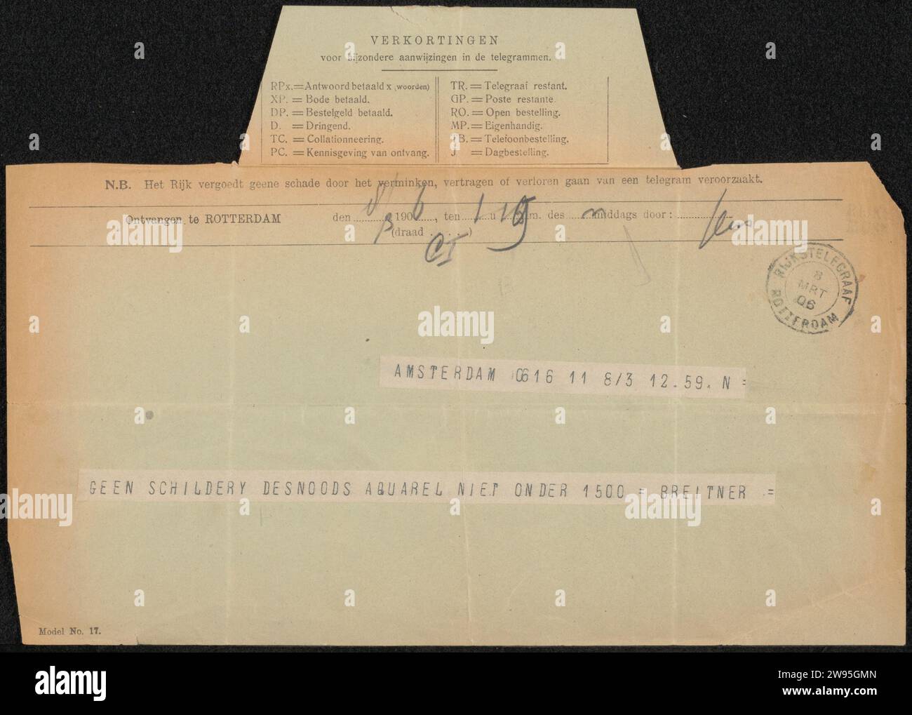 Telegram to Pieter Haverkorn van Rijsewijk, George Hendrik Breitner ...