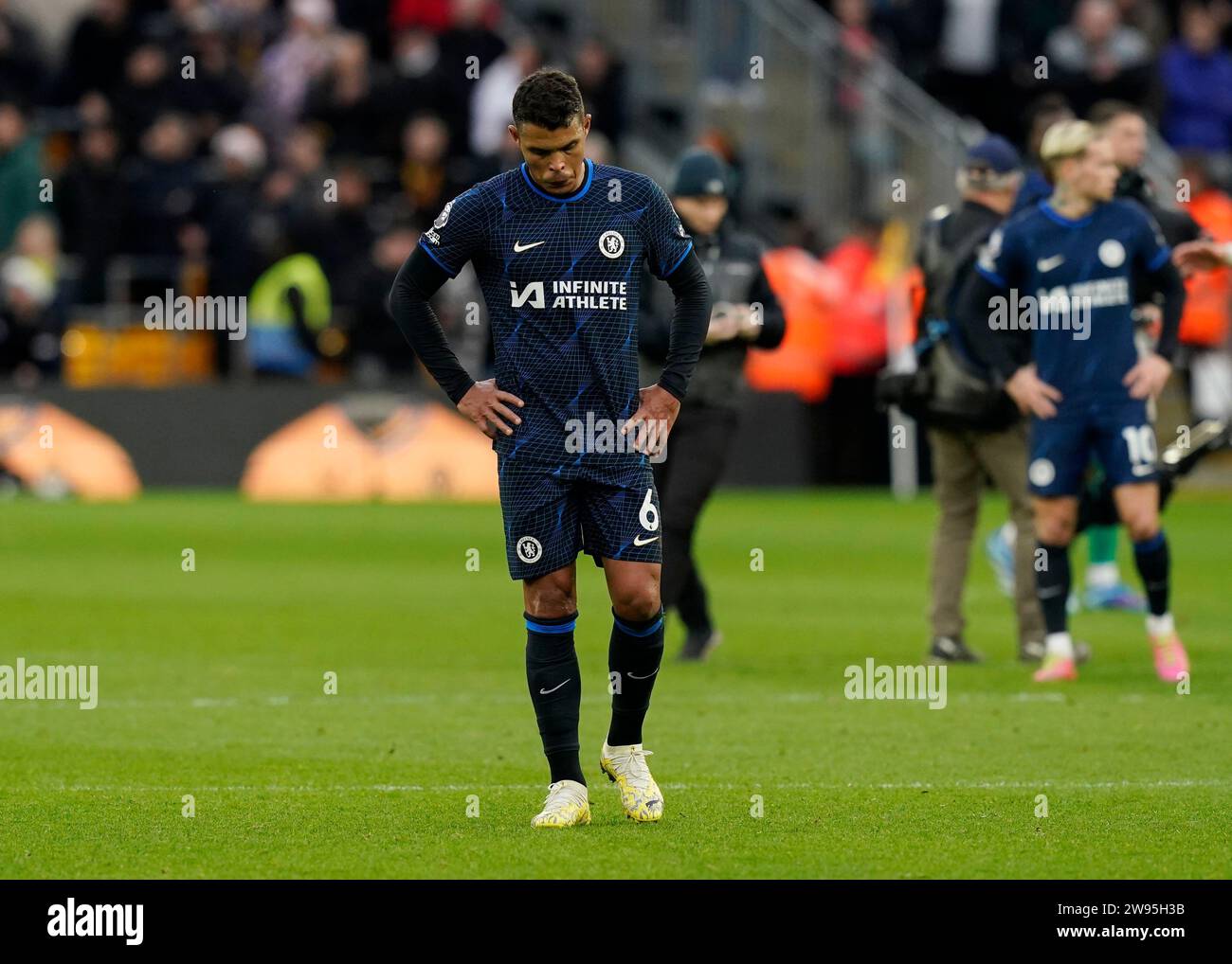 Wolverhampton, UK. 24th Dec, 2023. Thiago Silva of Chelsea dejected ...