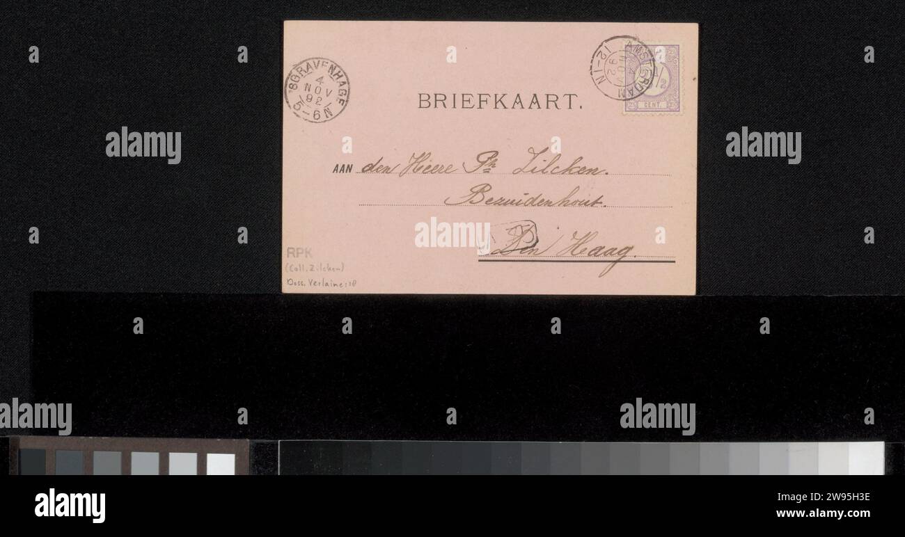 Postcard to Philip Zilcken, Eduard Karsen, 1892 Amsterdam cardboard ...