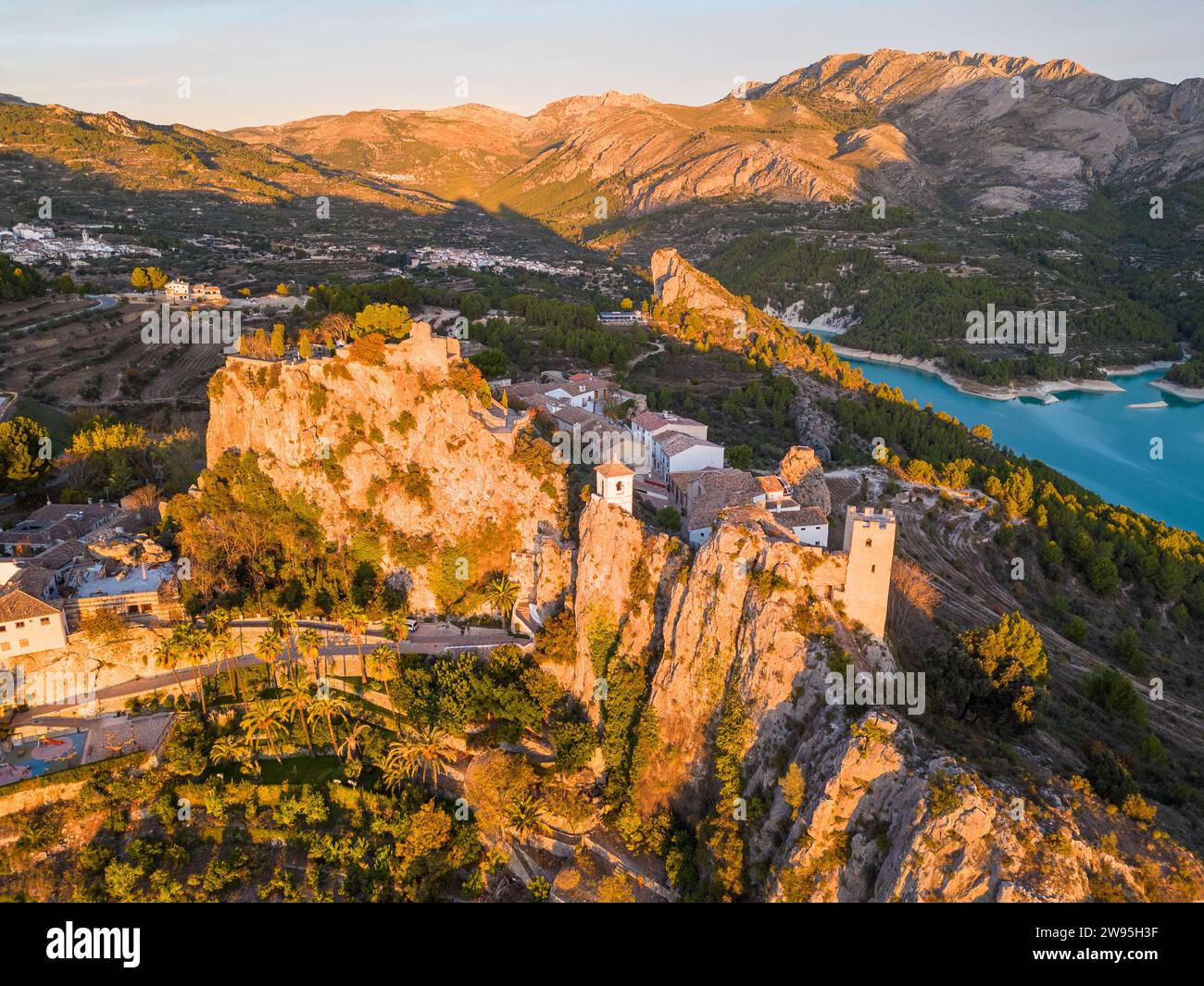 Aerial drone photo of the Spanish mountain town named El Castell de ...
