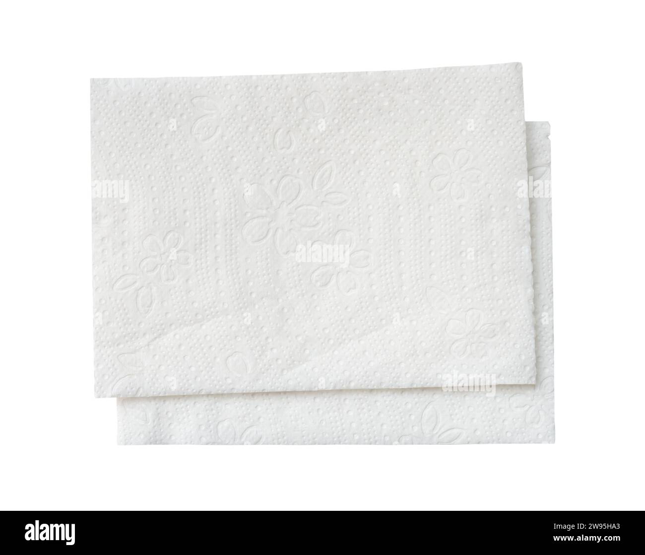 Top view of two folded pieces of white tissue paper or napkin in stack ...