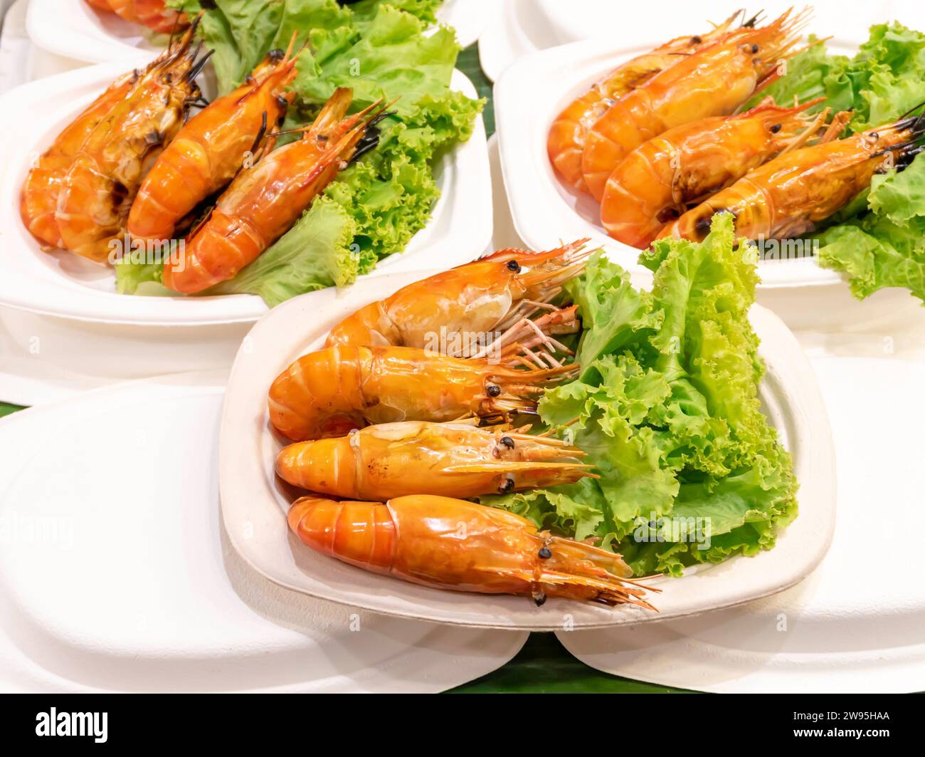 Grilled river prawns are on sale on super market in Thailand Stock ...