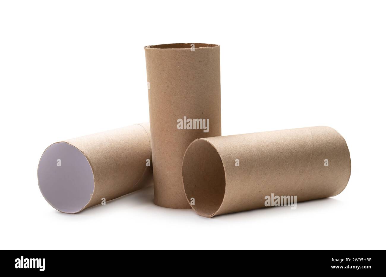 Short tissue paper cores in stack are isolated on white background with ...