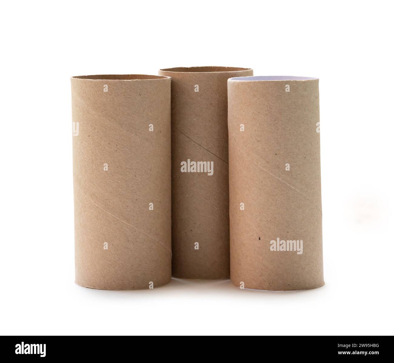 Short tissue paper cores in stack are isolated on white background with ...