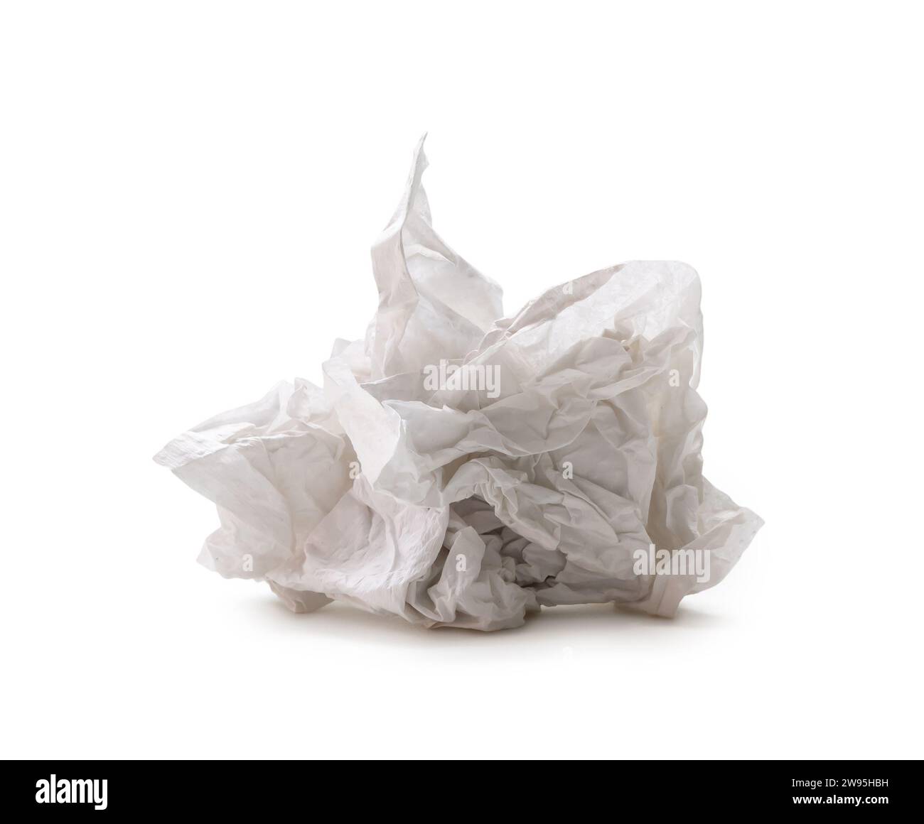 Single screwed or crumpled tissue paper or napkin in strange shape ...