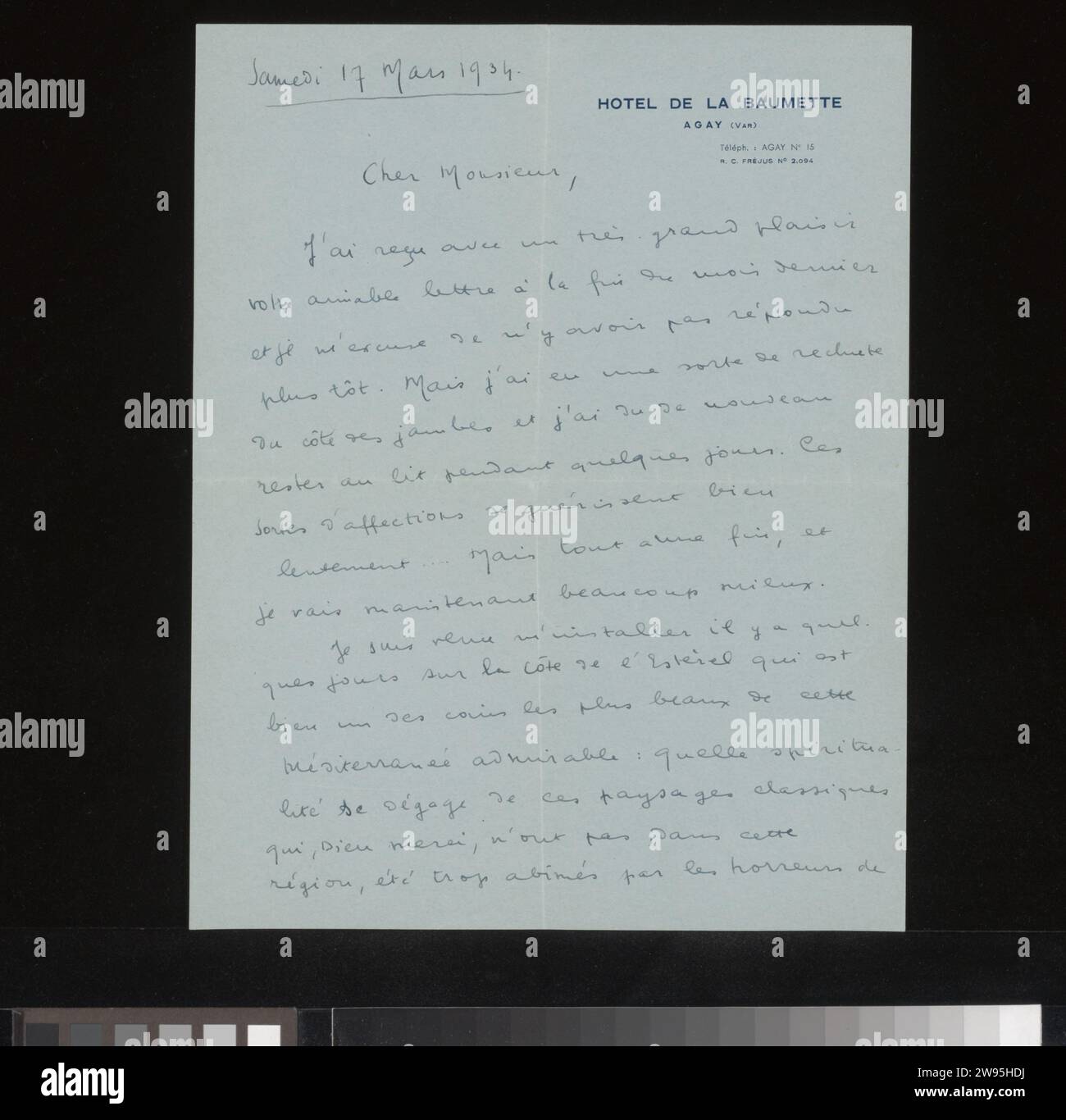 Letter to Andries Bonger, Pierre-Georges Martin, 1934 letter flow paper ...