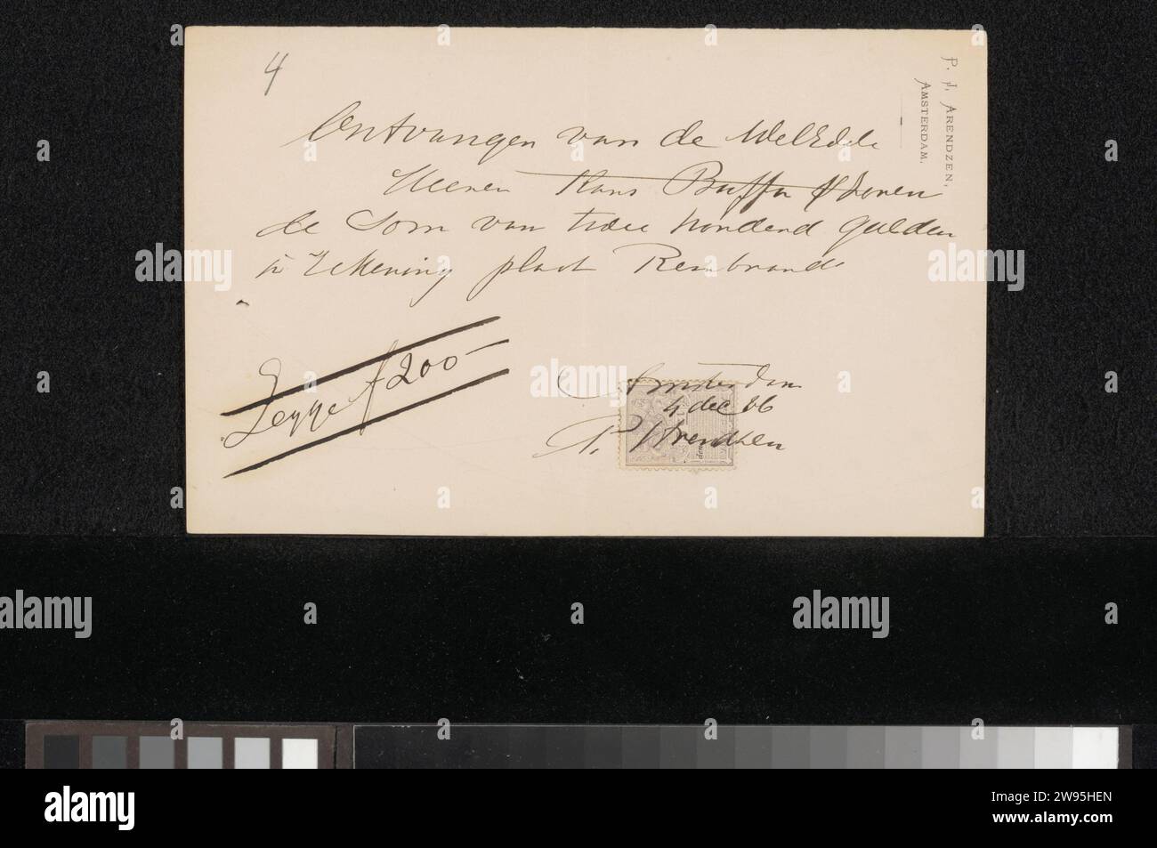 Receipt to Petrus Johannes Arendzen, Frans Buffa and Sons, 1886 ...