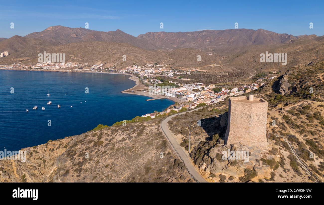 Aerial drone photo of the coastal town named La Azohia in the Costa ...