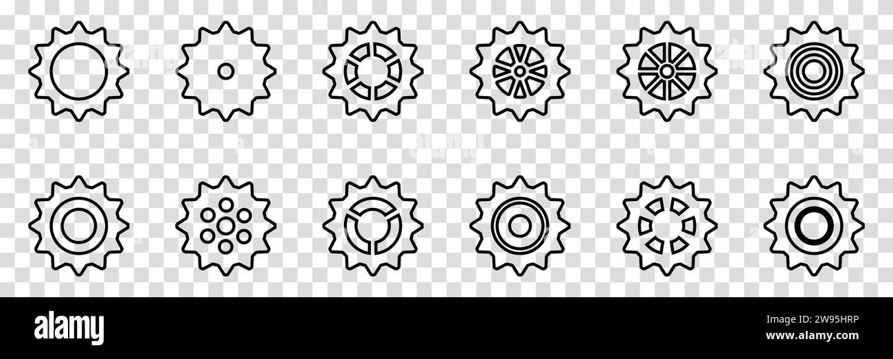 Simple Gear wheel collection. Cogwheel. Gears icon outline set. Setting gears icon. Machine gear ...
