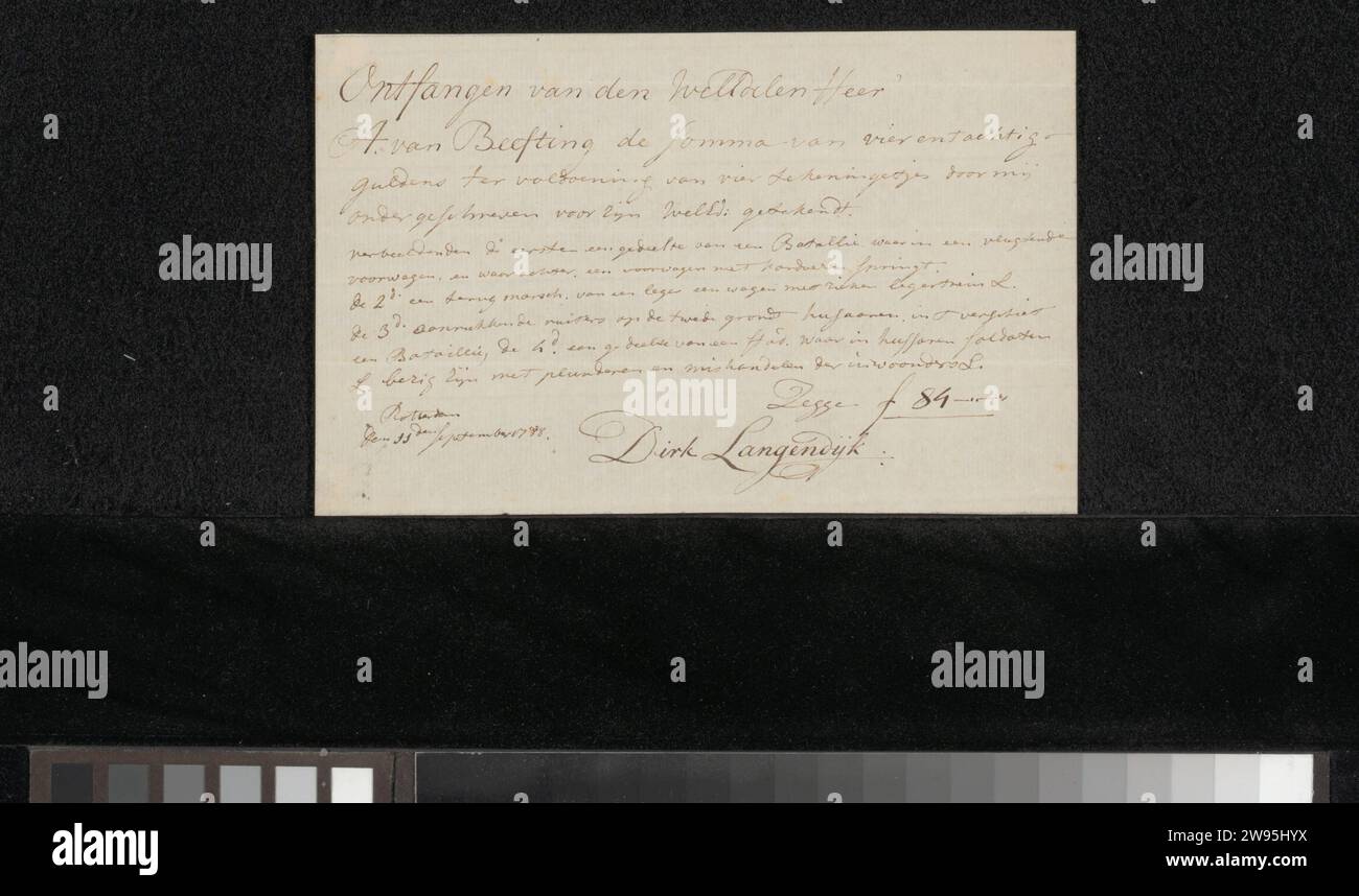 Receipt for Aernout van Beeftingh, Dirk Langendijk, 1788 Rotterdam ...