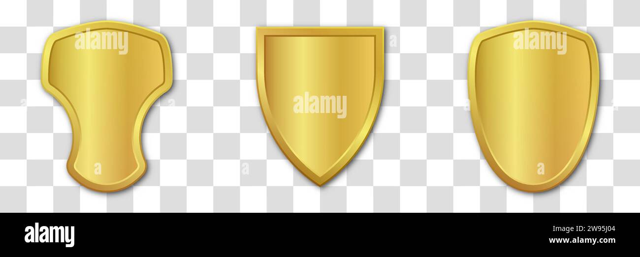 Set of realistic golden heraldic shields. Glass and glossy shield ...