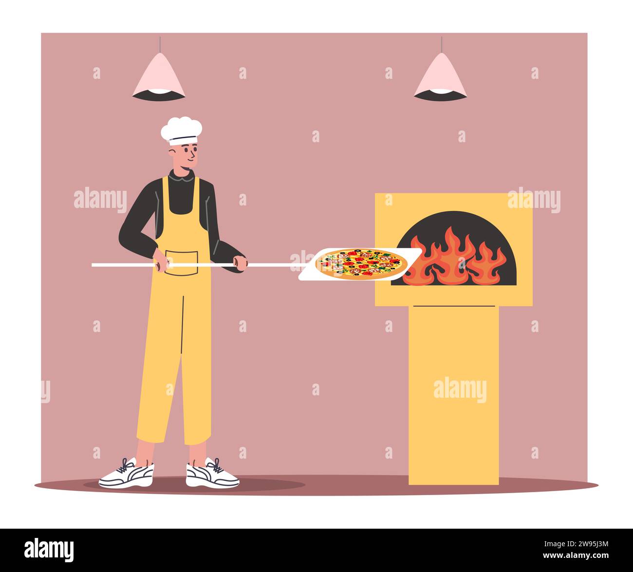 Preparation pizza in oven Stock Vector Images - Alamy